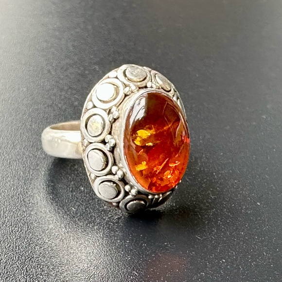 Vintage | Jewelry | Vintage Sterling Silver Amber Ring | Poshmark